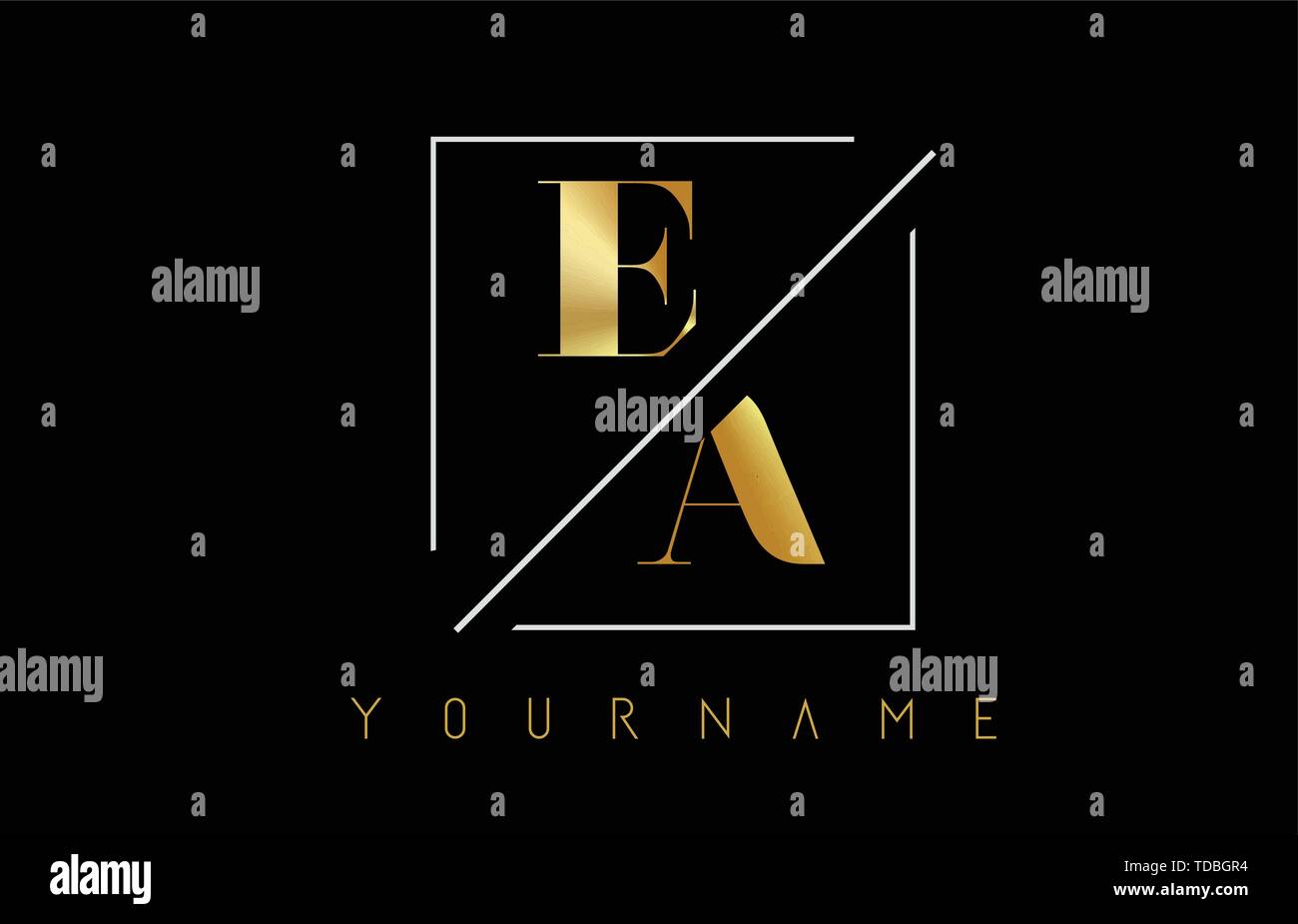 EA Golden Letter Logo with Cutted and Intersected Design and Square ...