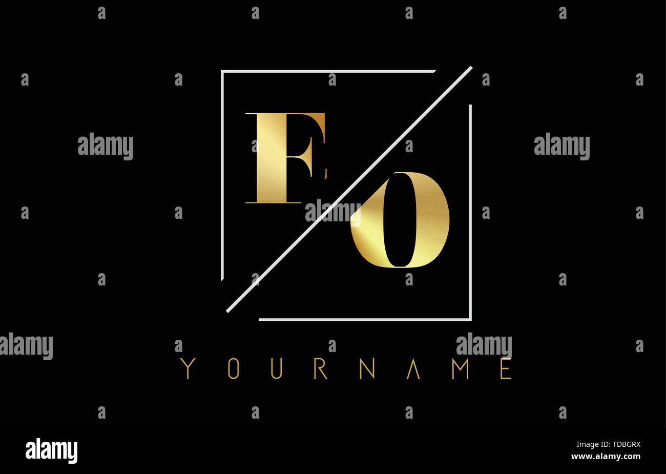 EO Golden Letter Logo with Cutted and Intersected Design and Square ...