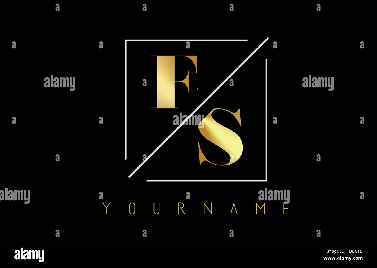 ES Golden Letter Logo with Cutted and Intersected Design and Square ...