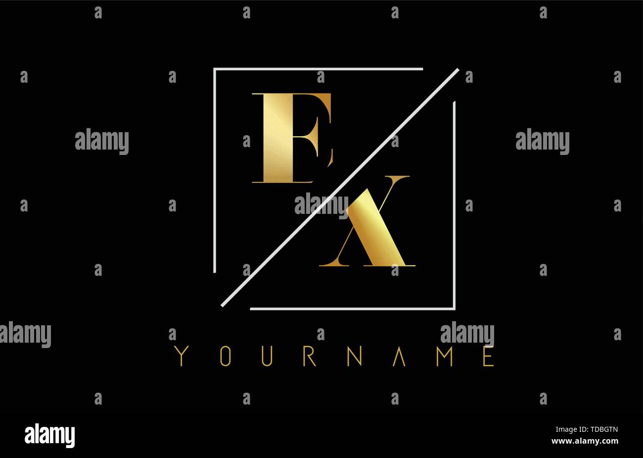 EX Golden Letter Logo with Cutted and Intersected Design and Square ...