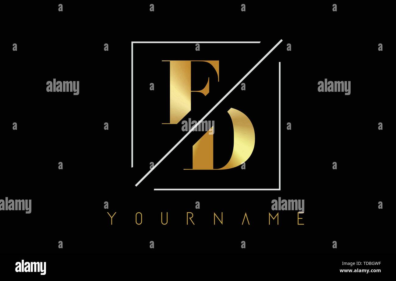 FD Golden Letter Logo with Cutted and Intersected Design and Square ...