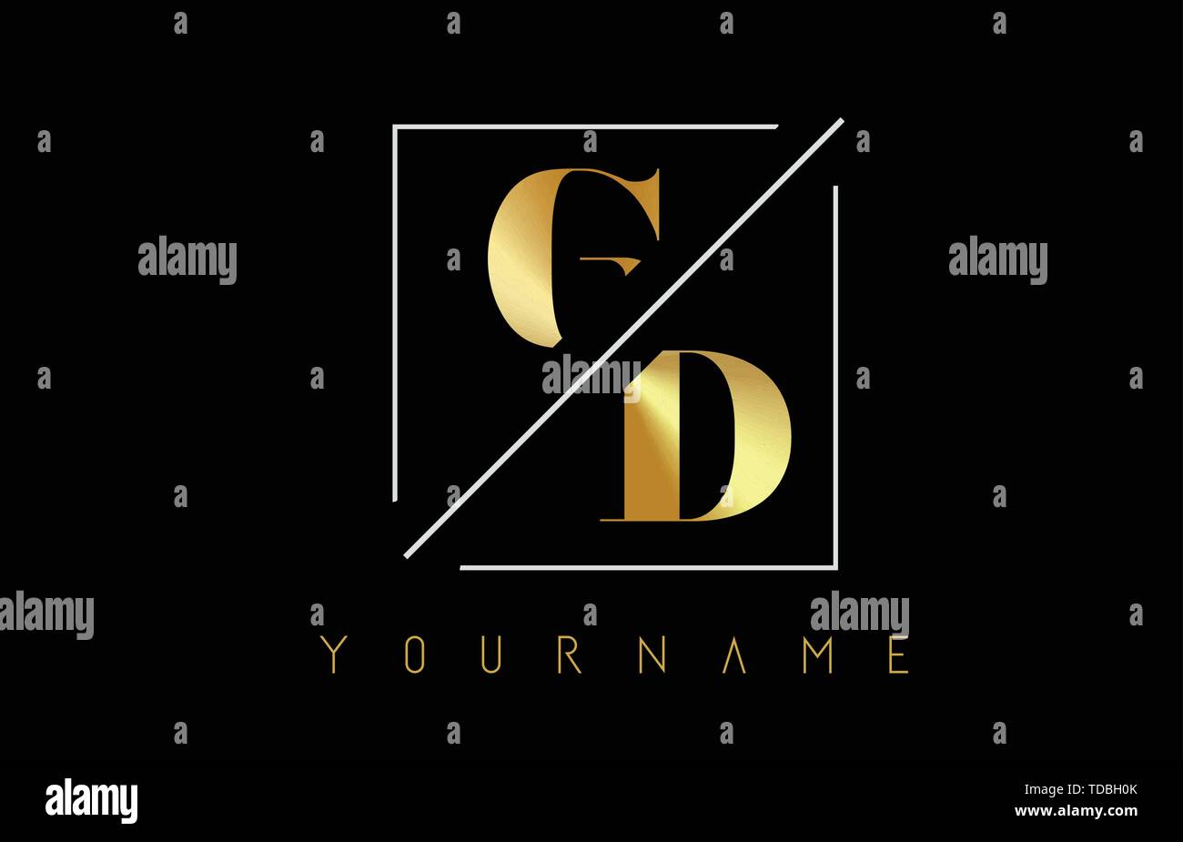 GD Golden Letter Logo with Cutted and Intersected Design and Square ...
