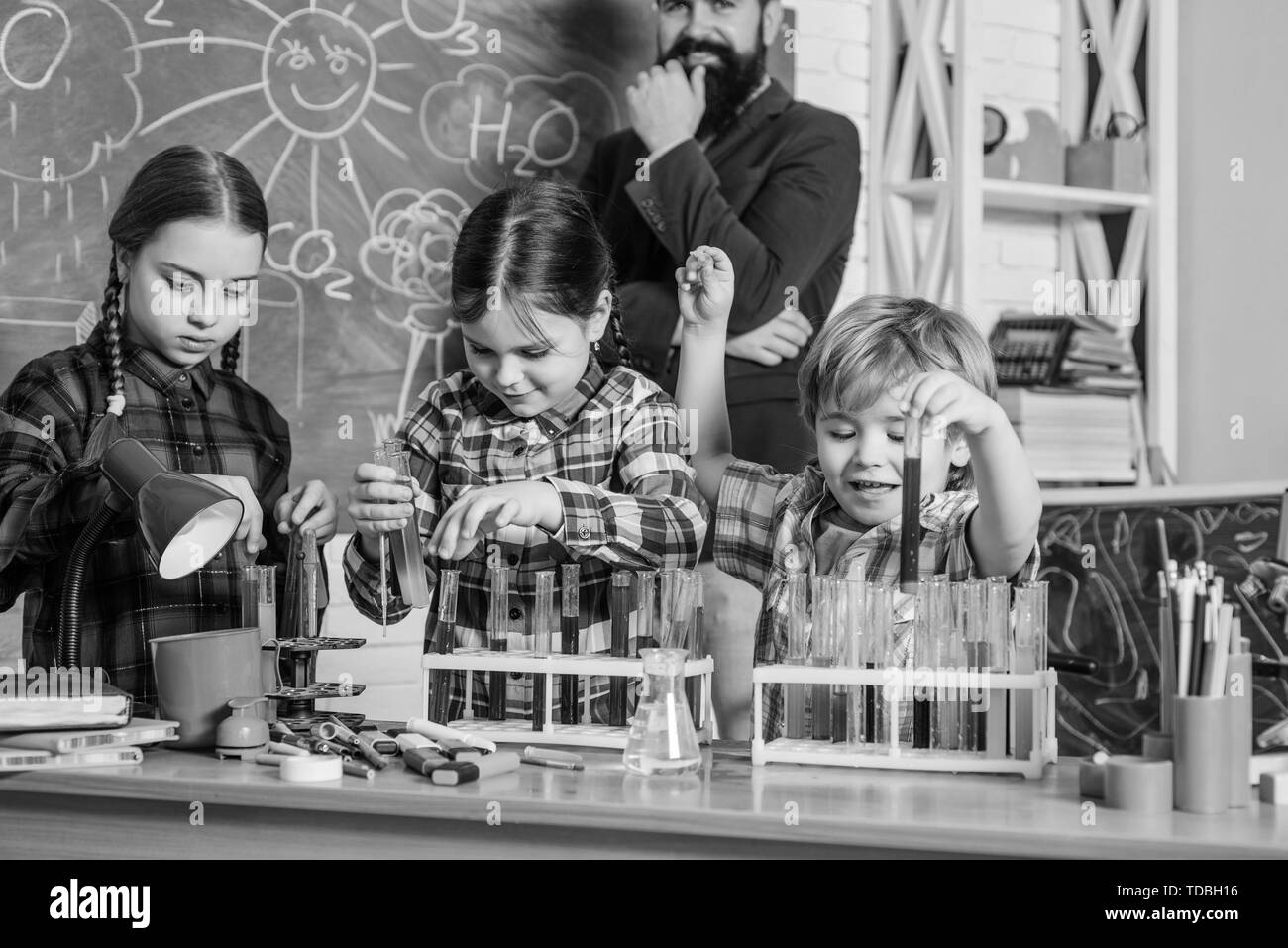 Science and education. chemistry lab. back to school. happy children ...