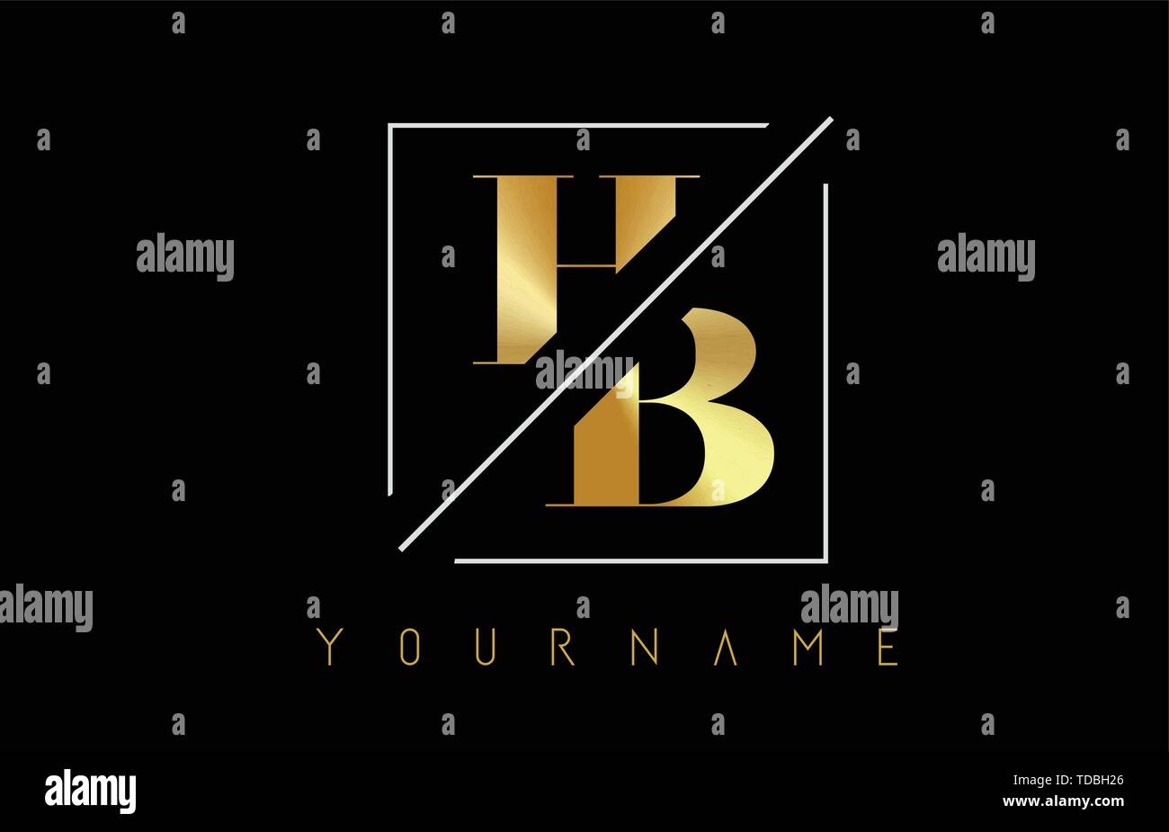 HB Golden Letter Logo with Cutted and Intersected Design and Square ...