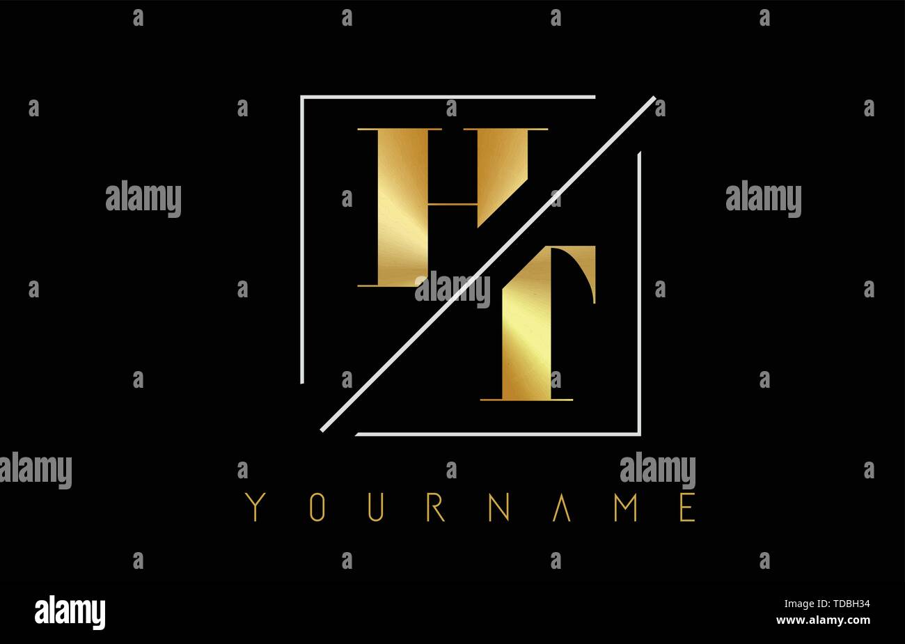 HT Golden Letter Logo with Cutted and Intersected Design and Square ...