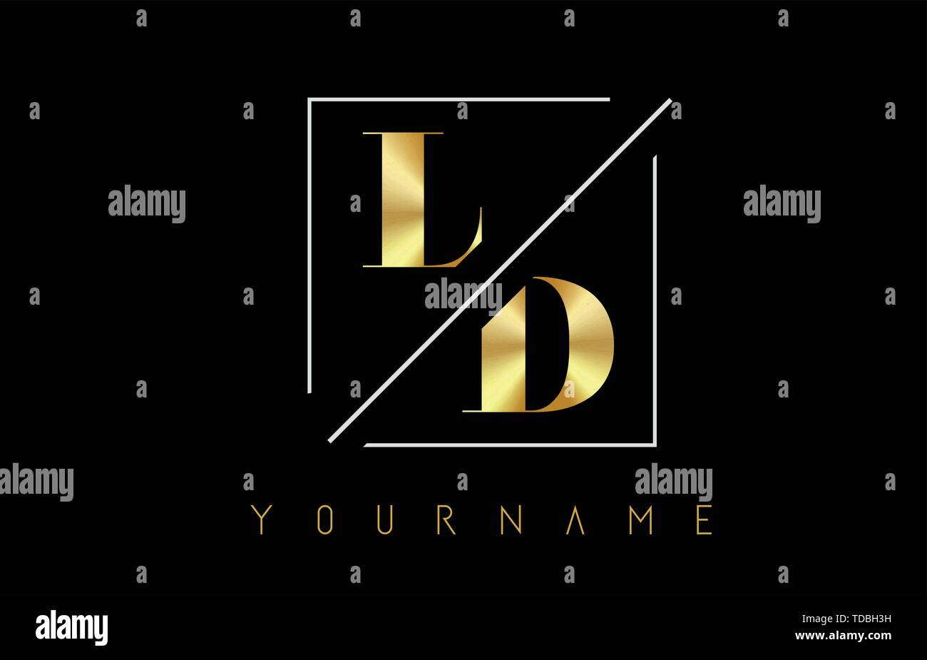 LD Golden Letter Logo with Cutted and Intersected Design and Square ...