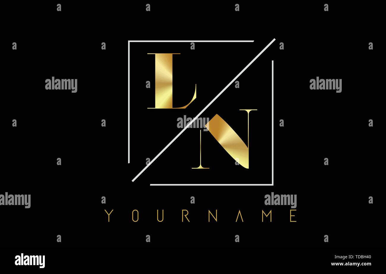 LN Golden Letter Logo with Cutted and Intersected Design and Square ...