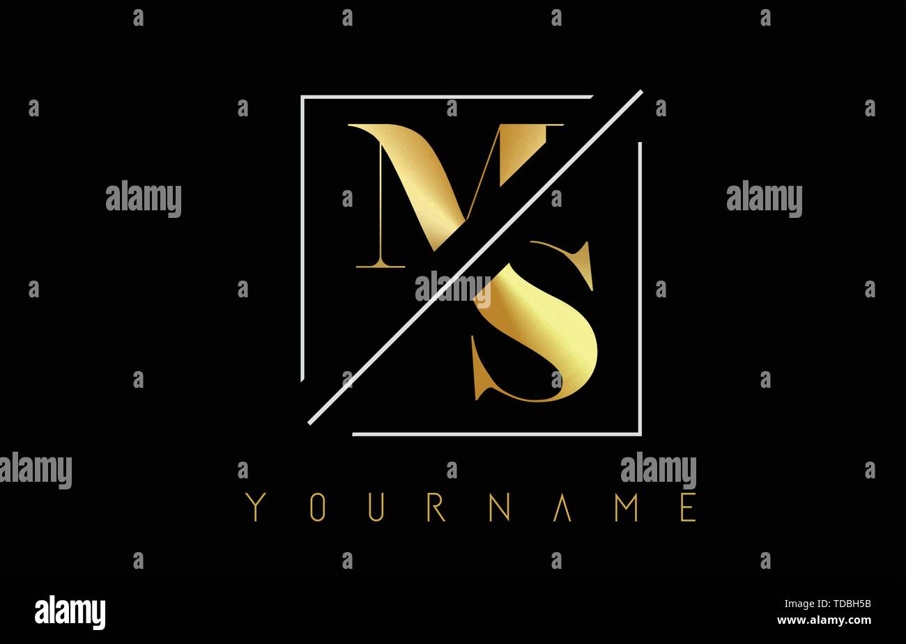 MS Golden Letter Logo with Cutted and Intersected Design and Square ...