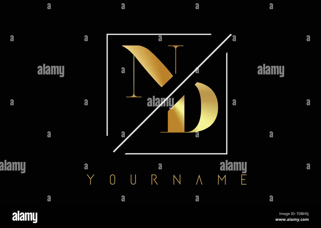 ND Golden Letter Logo with Cutted and Intersected Design and Square ...