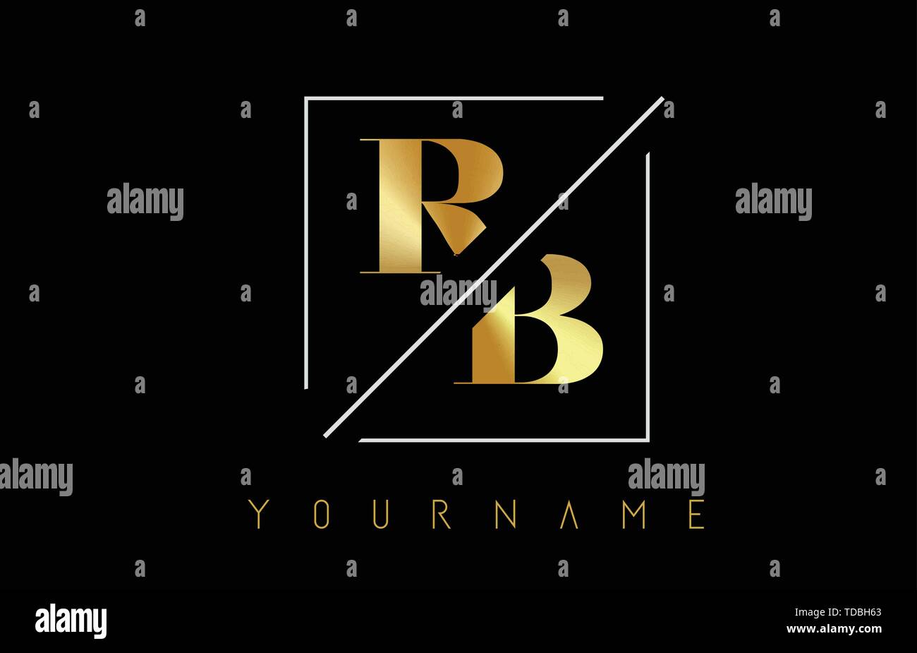 RB Golden Letter Logo with Cutted and Intersected Design and Square ...