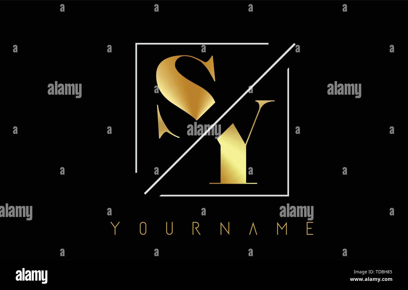 SY Golden Letter Logo with Cutted and Intersected Design and Square ...