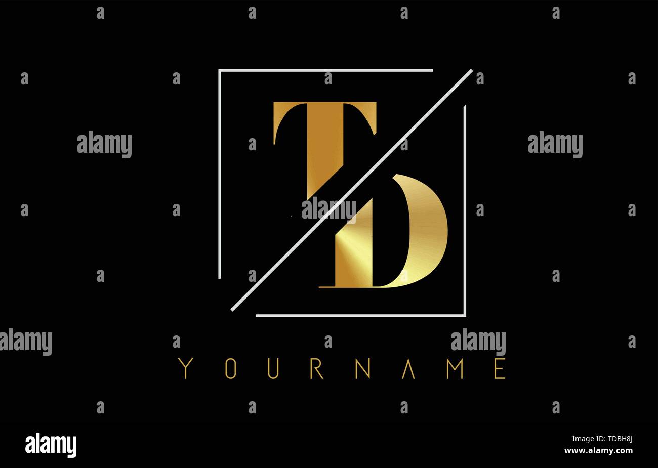 TD Golden Letter Logo with Cutted and Intersected Design and Square ...