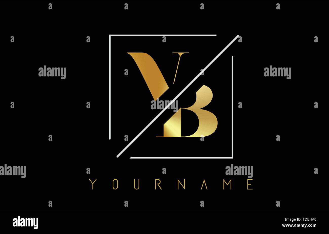 VB Golden Letter Logo with Cutted and Intersected Design and Square ...