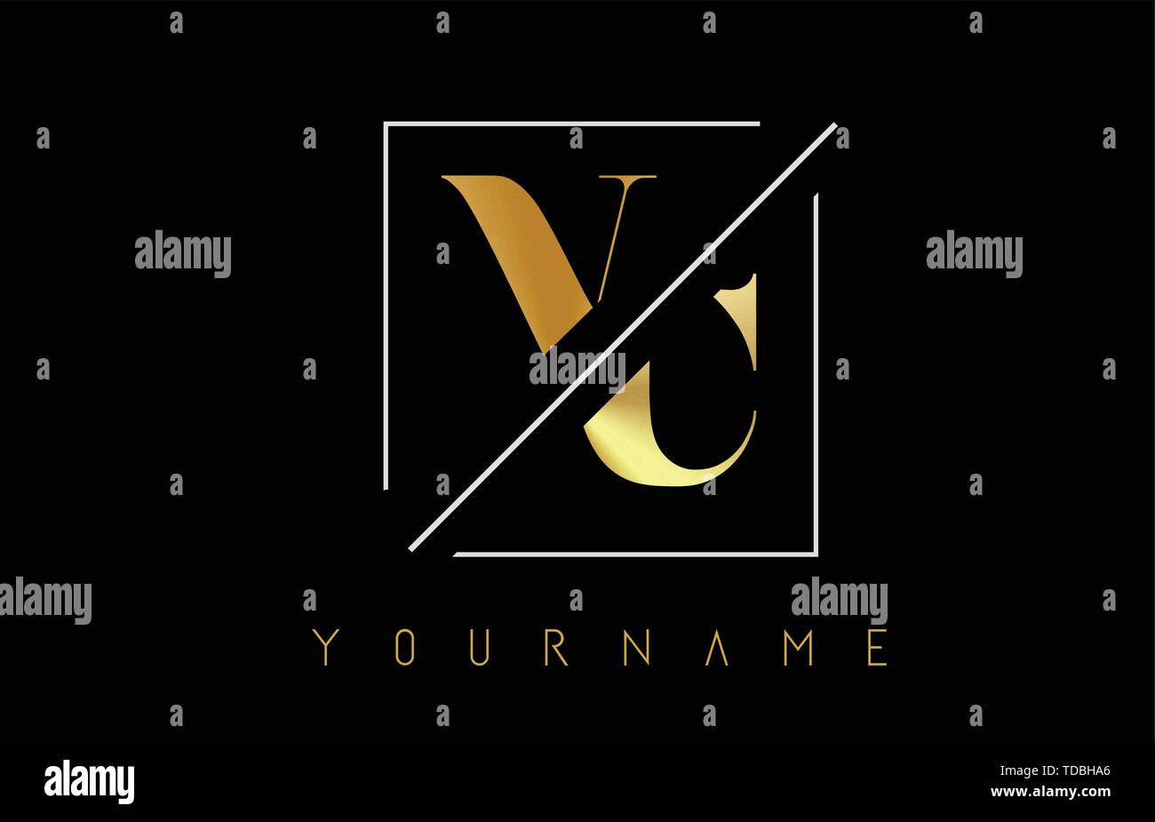 VC Golden Letter Logo with Cutted and Intersected Design and Square ...