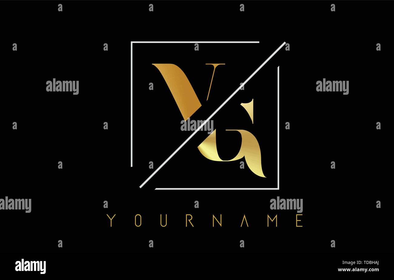 VG Golden Letter Logo with Cutted and Intersected Design and Square ...