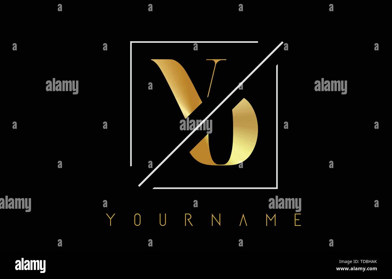 VO Golden Letter Logo with Cutted and Intersected Design and Square ...
