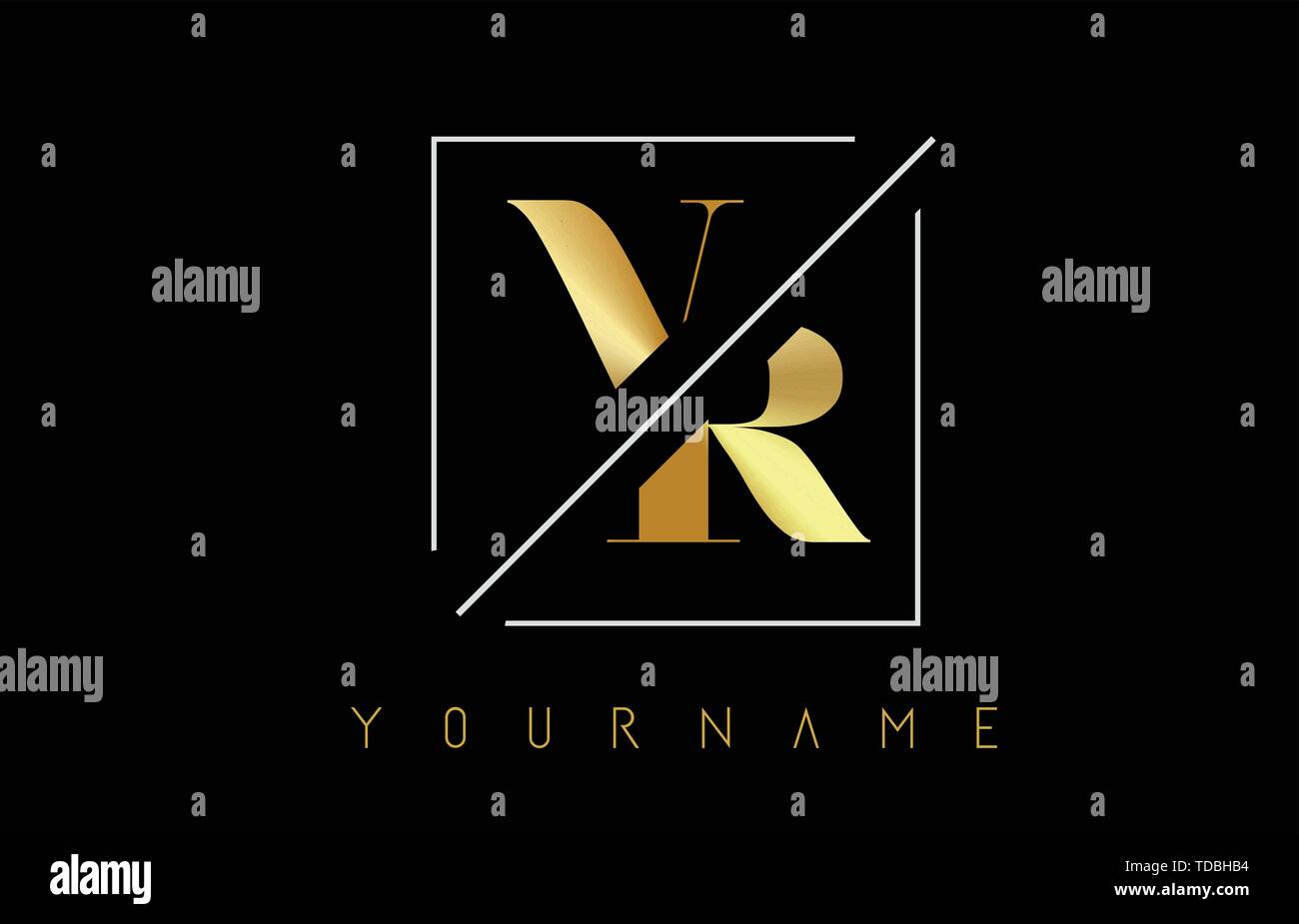 VR Golden Letter Logo with Cutted and Intersected Design and Square ...