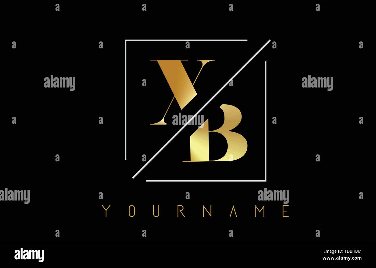 XB Golden Letter Logo with Cutted and Intersected Design and Square ...