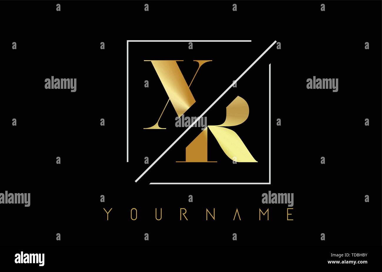 XR Golden Letter Logo with Cutted and Intersected Design and Square ...