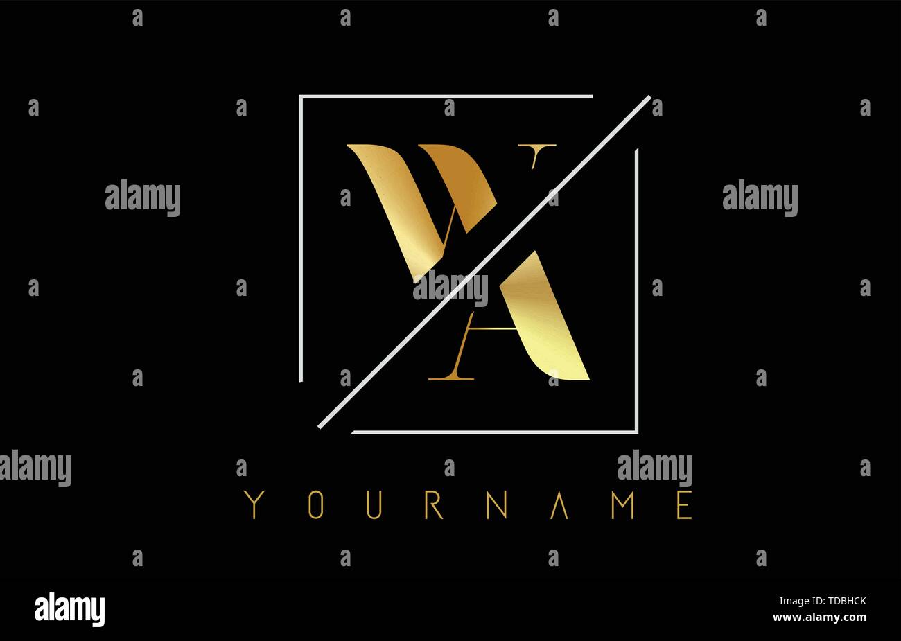 WA Golden Letter Logo with Cutted and Intersected Design and Square ...