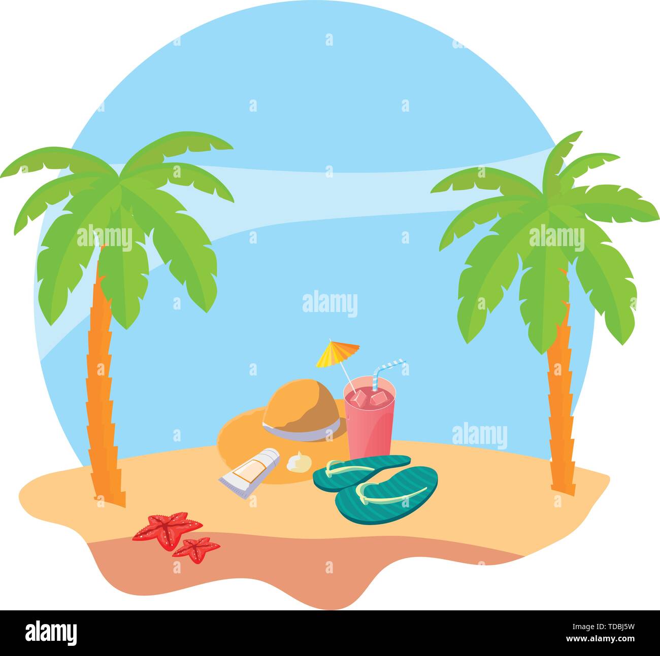 summer beach with palms and flip flops scene vector illustration design Stock Vector Image & Art ...