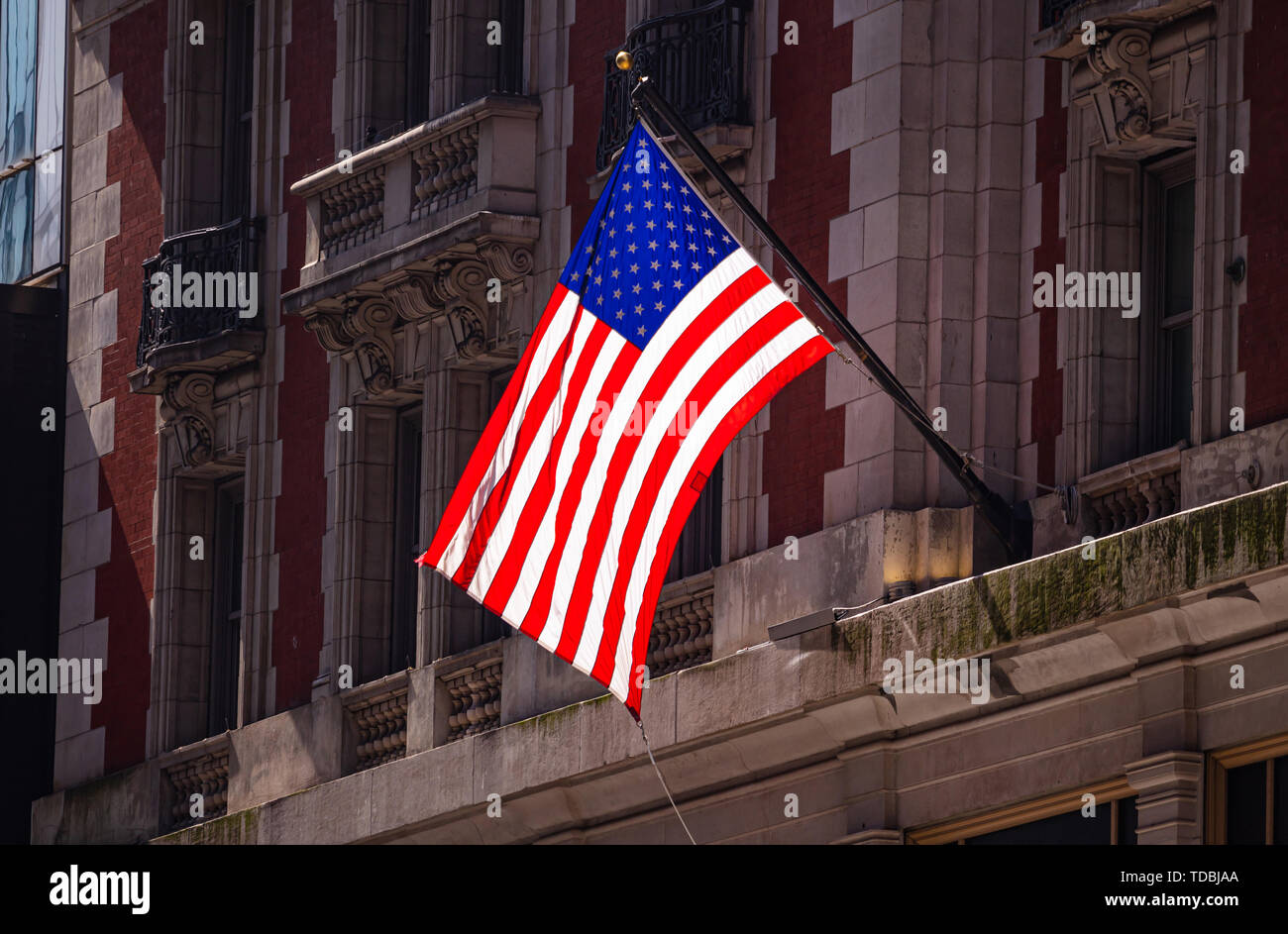 USA symbol in New York streets. American flag in Manhattan downtown ...