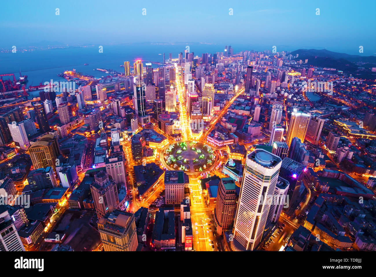 Bird's eye view of Zhongshan Square in Dalian at night Stock Photo - Alamy