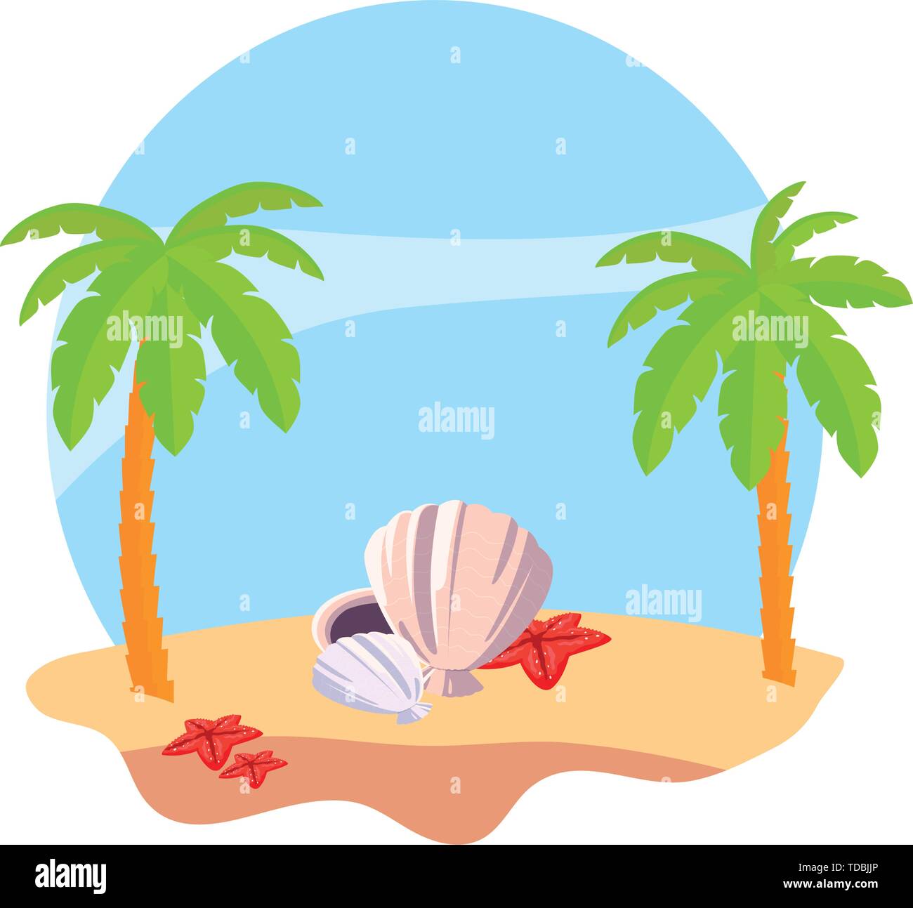 summer beach with palms and shells scene vector illustration design ...