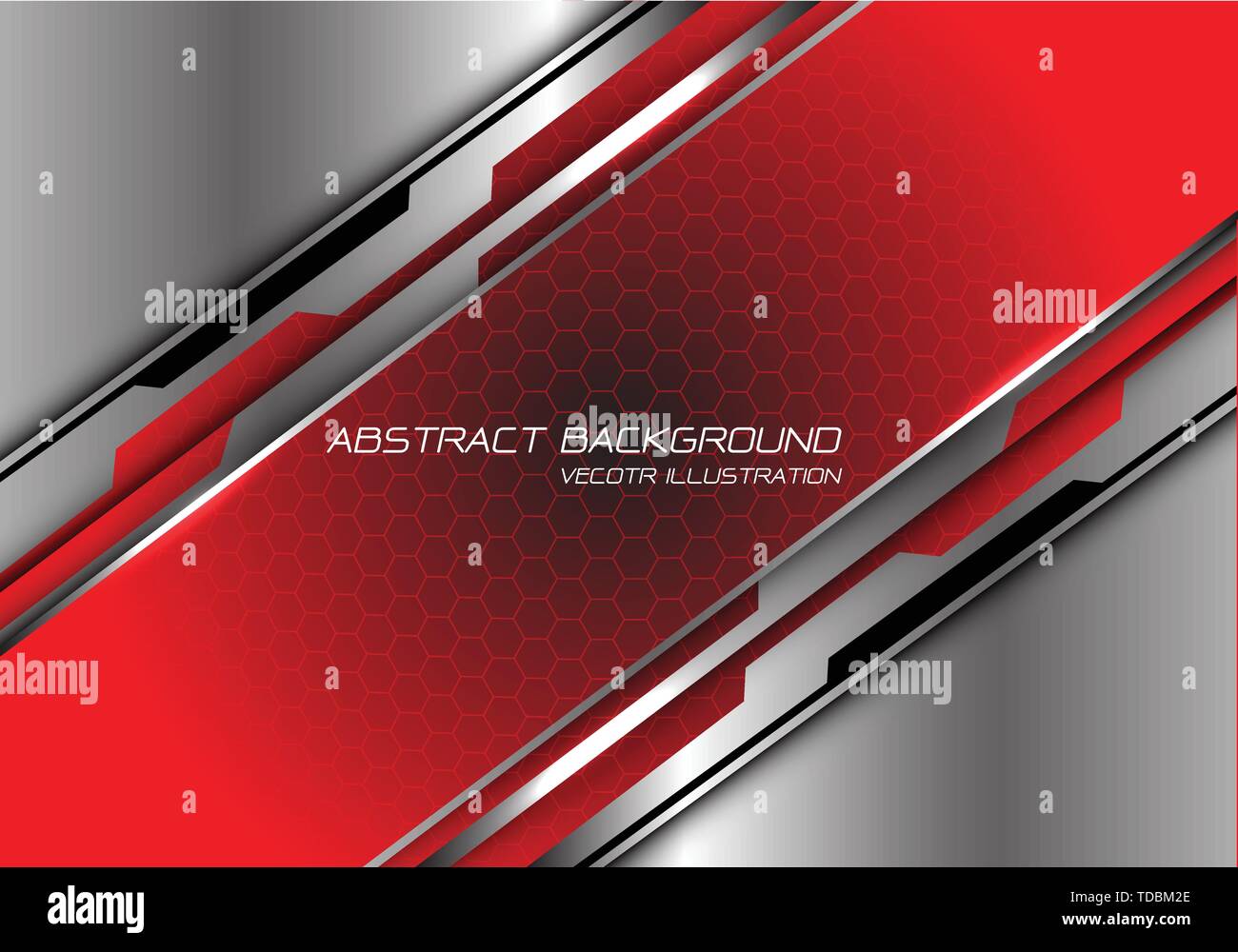 Abstract Red Black Gradient Hexagon Mesh Slash On Silver Polygon Design Modern Futuristic 