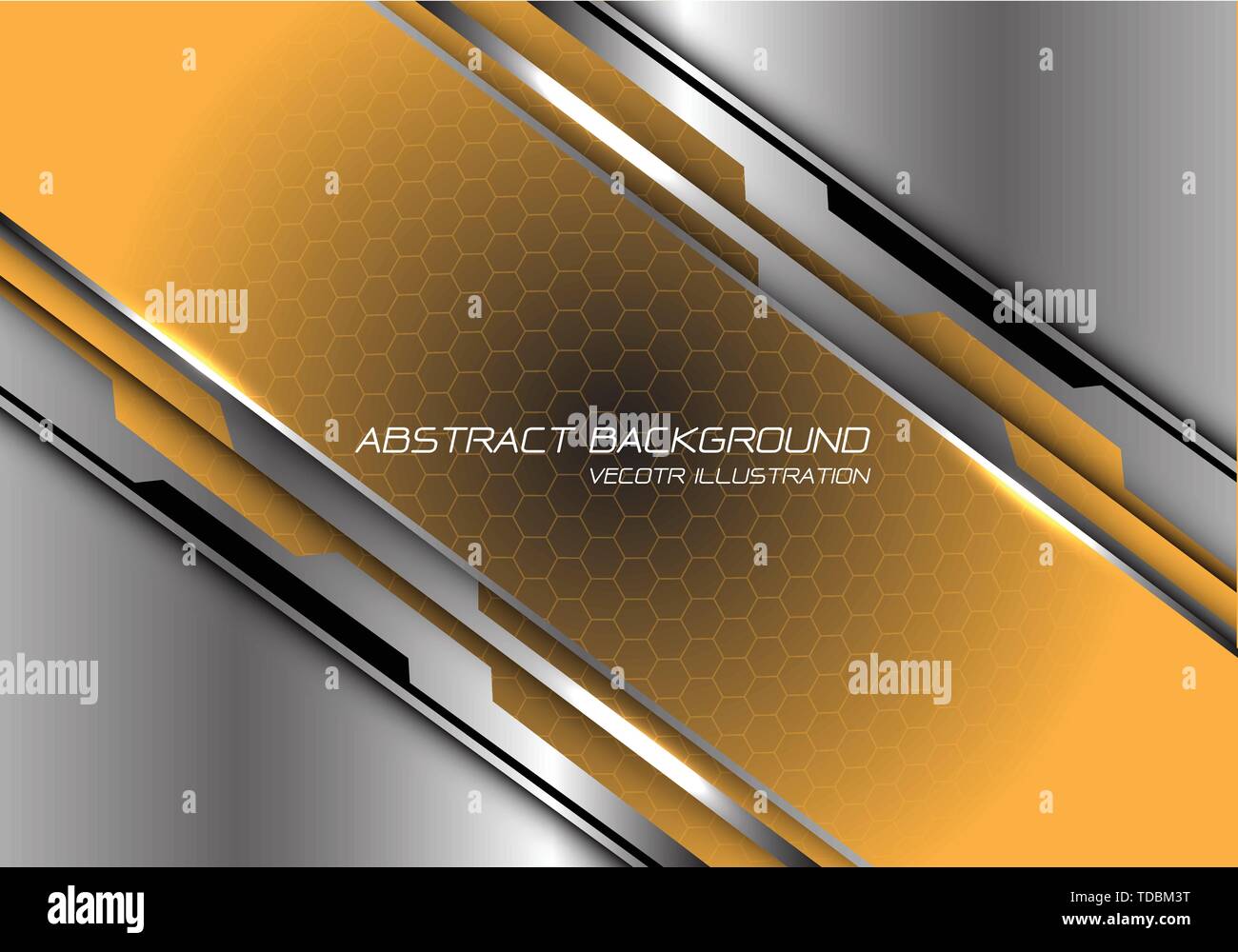 Abstract yellow black gradient hexagon mesh slash on silver polygon ...