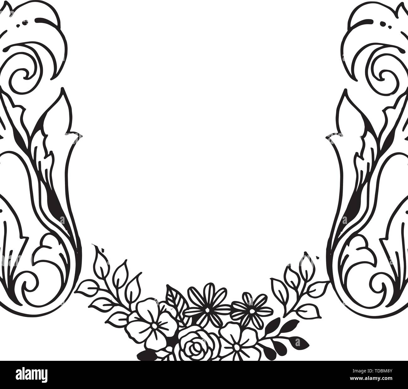Vector illustration design modern with drawing flower frame hand drawn ...