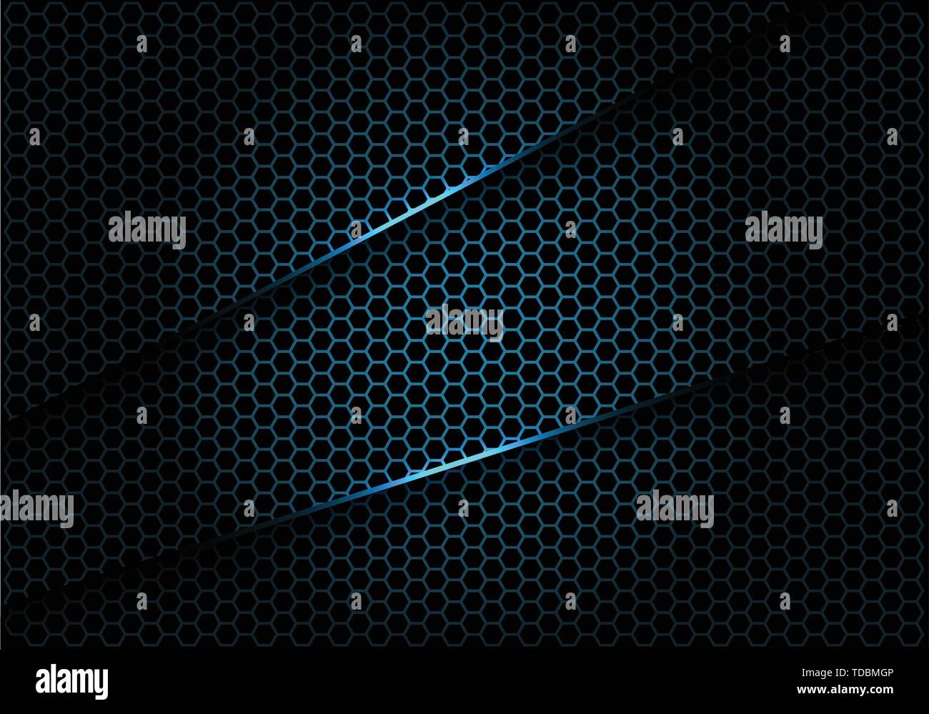 Abstract blue hexagon mesh pattern overlap on black design modern luxury futuristic background ...