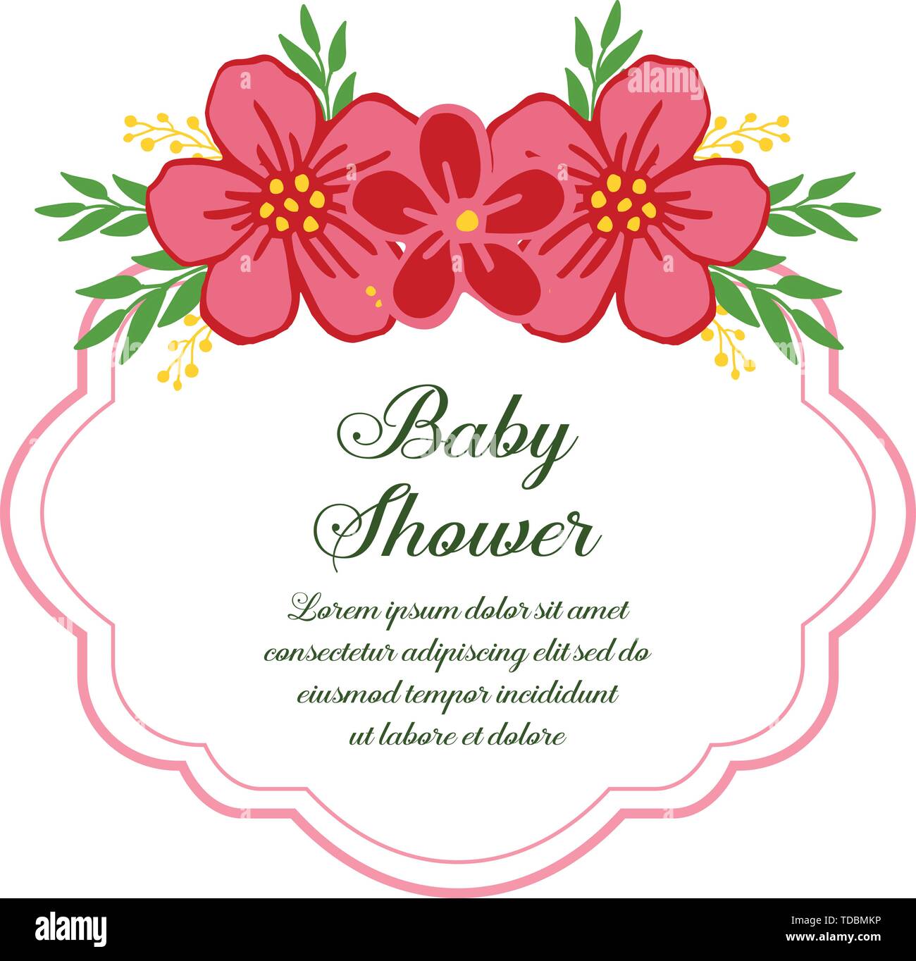 Vector illustration artwork pink flower frame with design of card baby ...