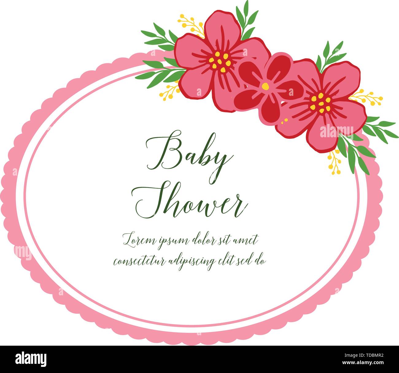 Vector illustration artwork pink flower frame with design of card baby ...