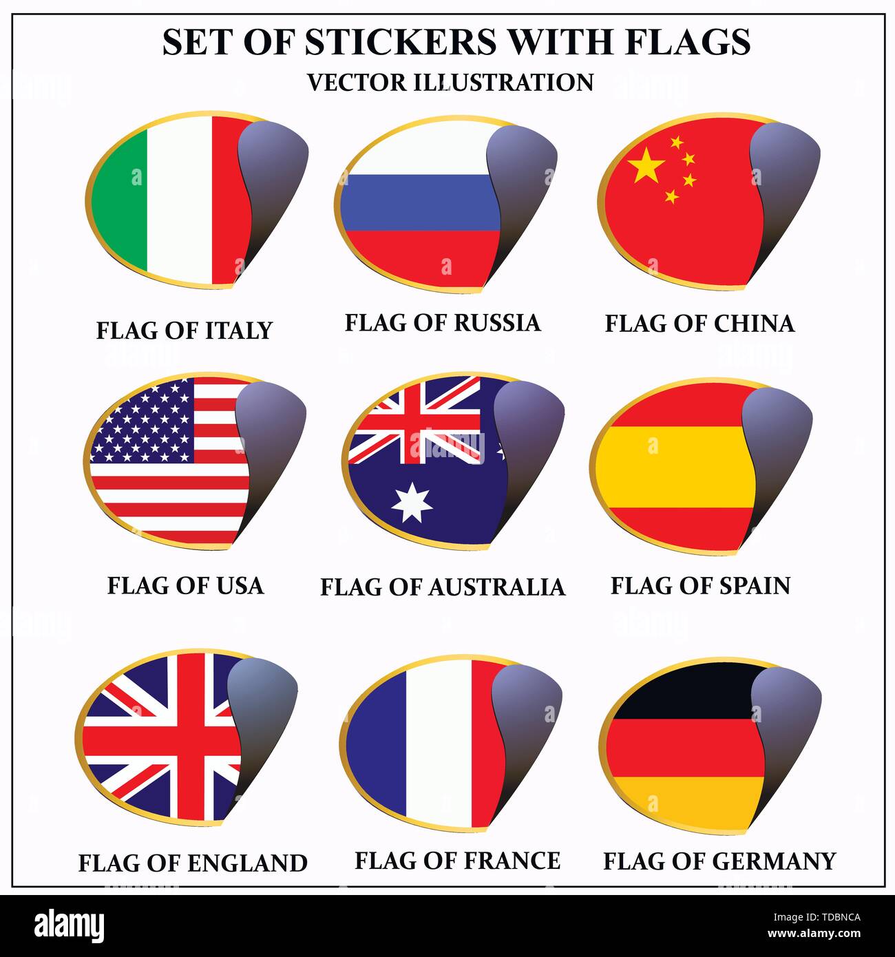 Bright set of stickers with flags. Colorful illustration with flags of ...