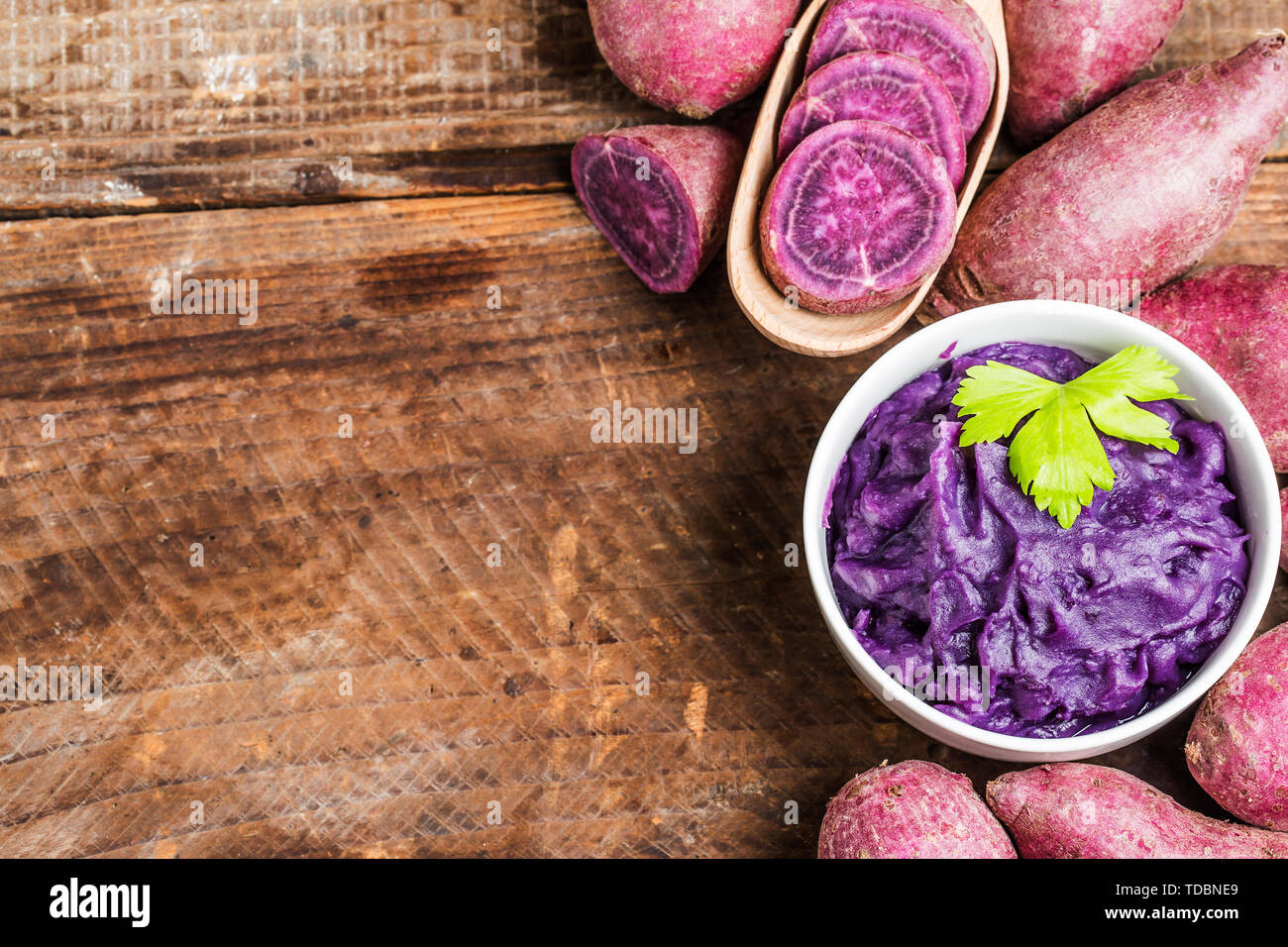 Purple sweet potato mash Stock Photo - Alamy