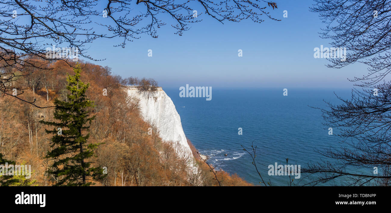 Panorama of the famous white cliff Konigsstuhl in Jasmund National Park ...