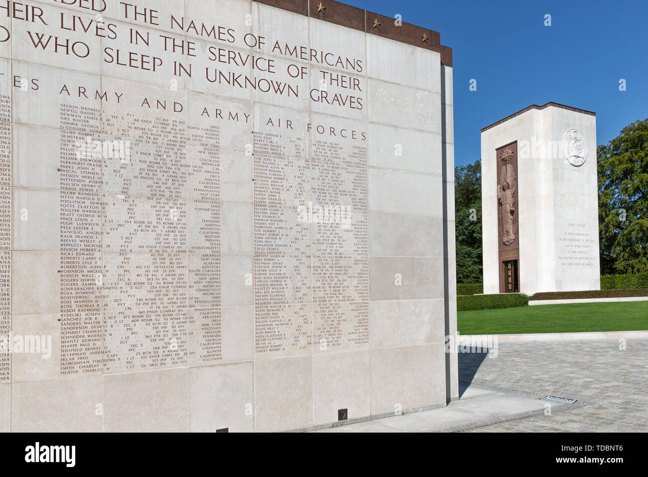 American WW2 memorial monument with names buried soldiers in Luxembourg ...
