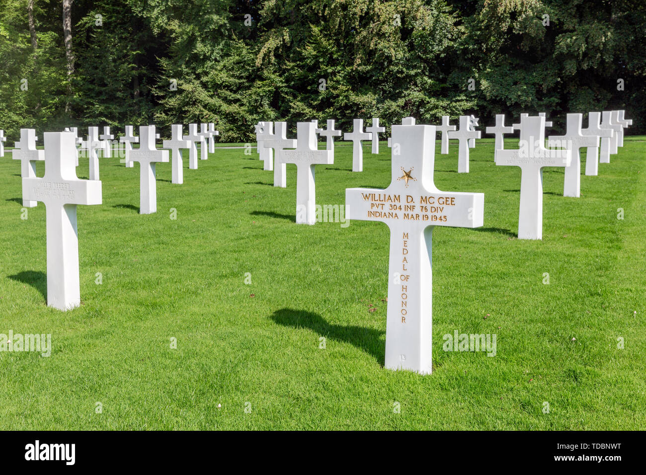 American WW2 Cemetery with memorial monument and headstones in ...