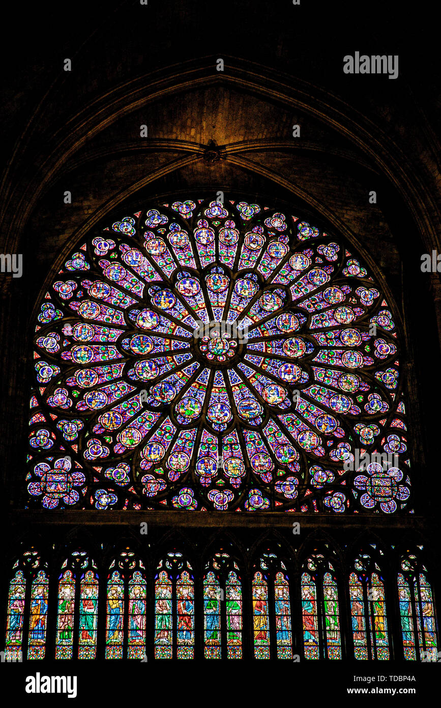 Notre Dame, inside Notre Dame, Rose Window Stock Photo - Alamy