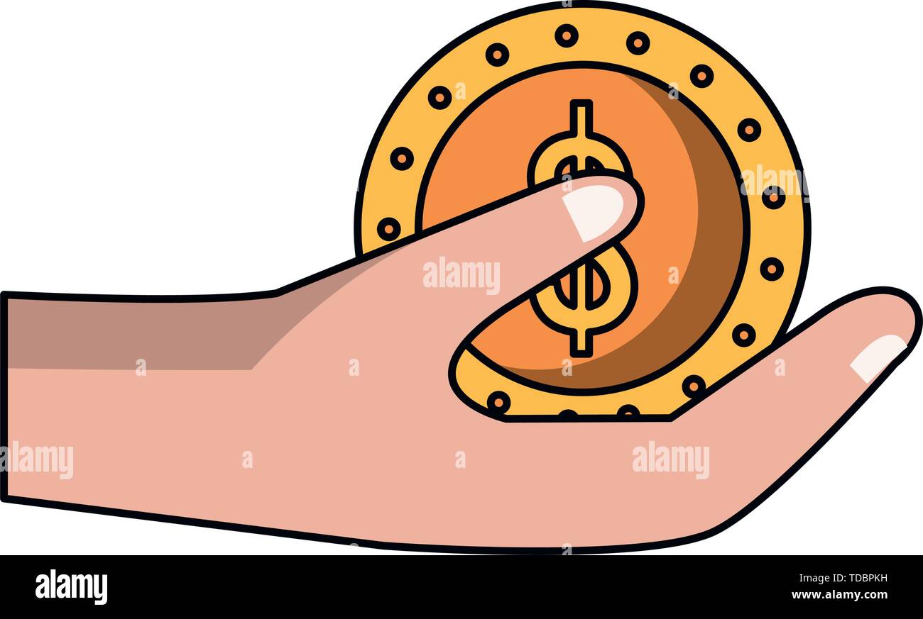 Hand holding coin cartoon isolated Stock Vector Image & Art - Alamy