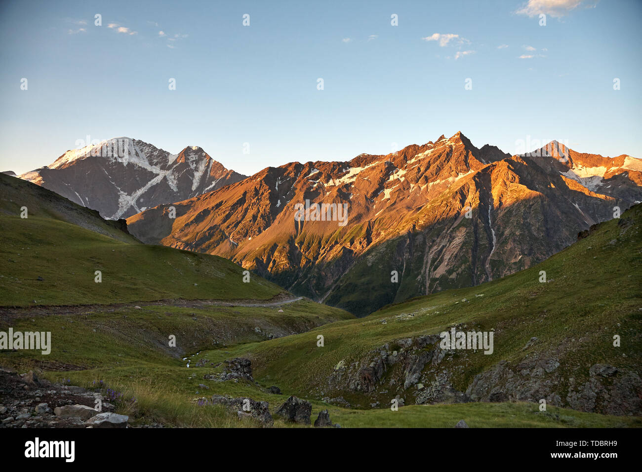 scenic alpine summer landscape. natural mountain background Stock Photo ...