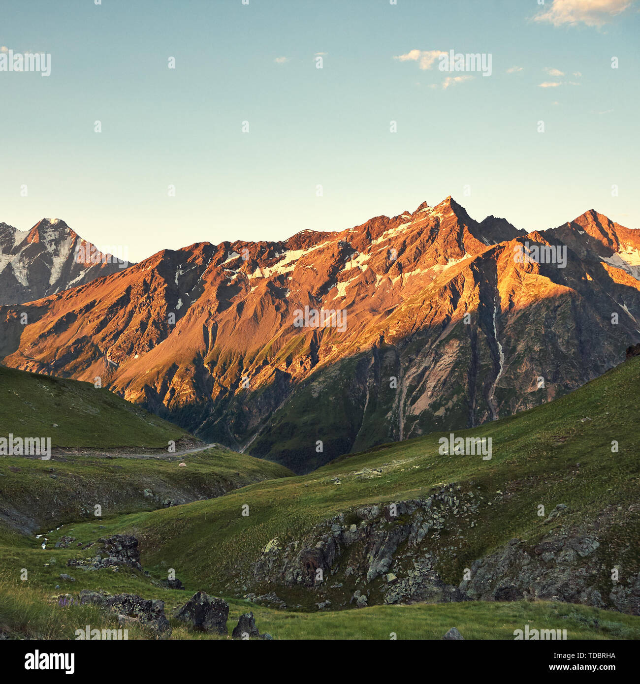 scenic alpine summer landscape. natural mountain background Stock Photo ...