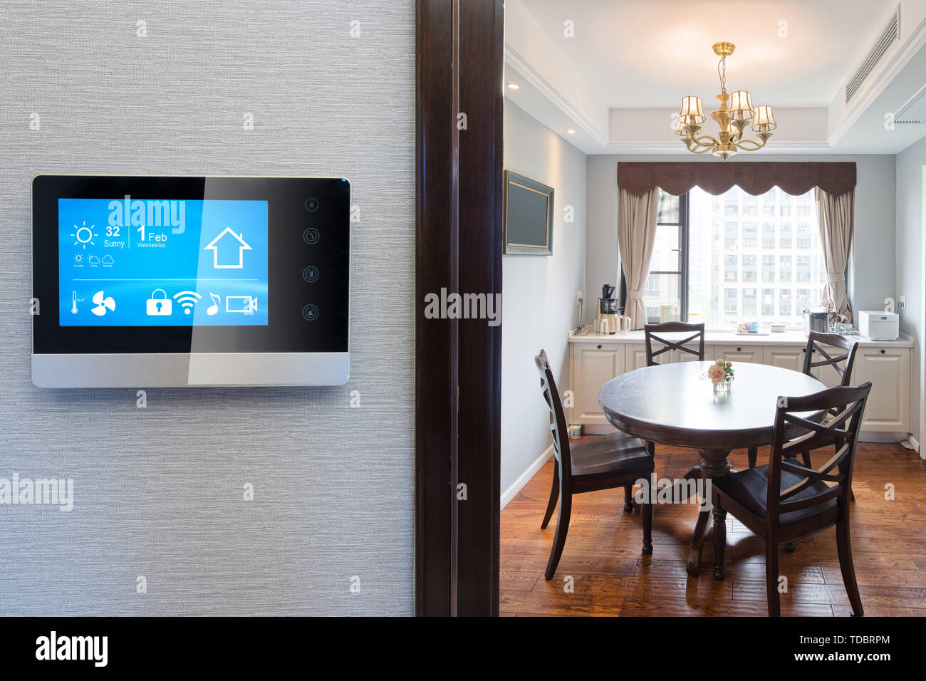 smart screen with smart home with modern dining room Stock Photo - Alamy