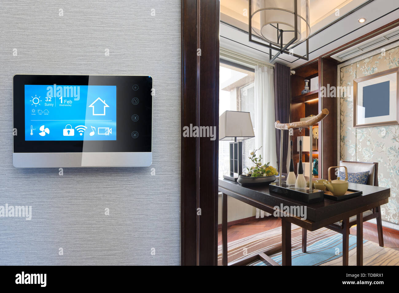 smart screen with smart home with modern study Stock Photo - Alamy