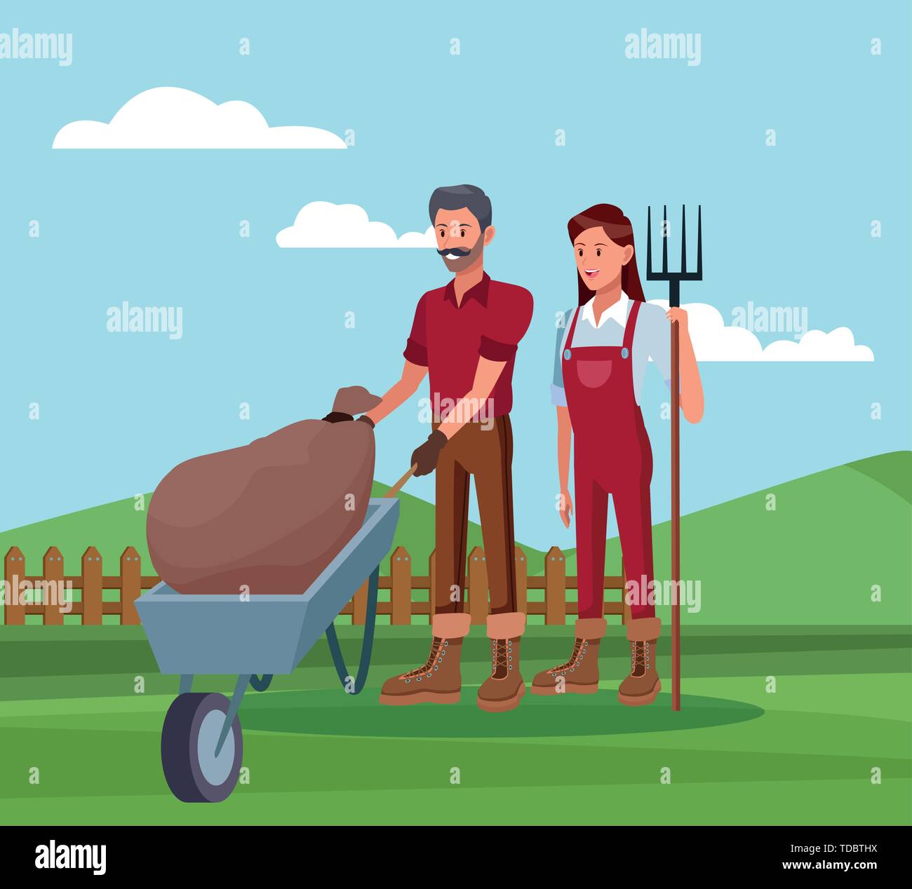 Farmers working in farm cartoons Stock Vector Image & Art - Alamy