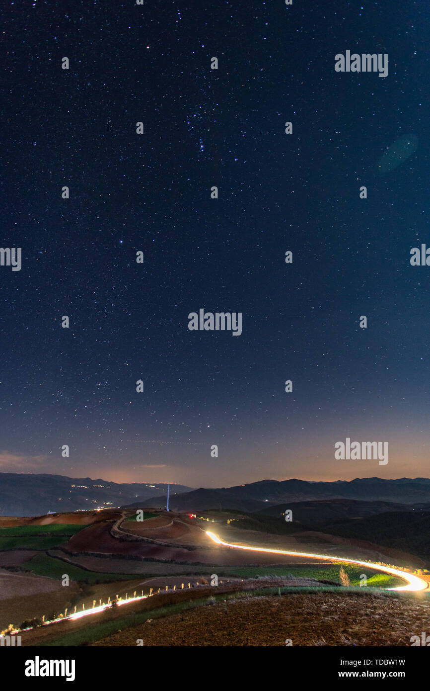 Starry sky filmed by Dongchuan red land Hua Shitou Village Stock Photo ...