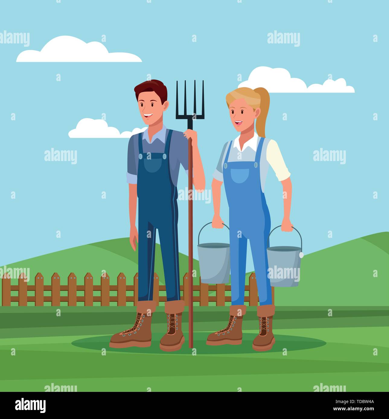 Farmers working in farm cartoons Stock Vector Image & Art - Alamy