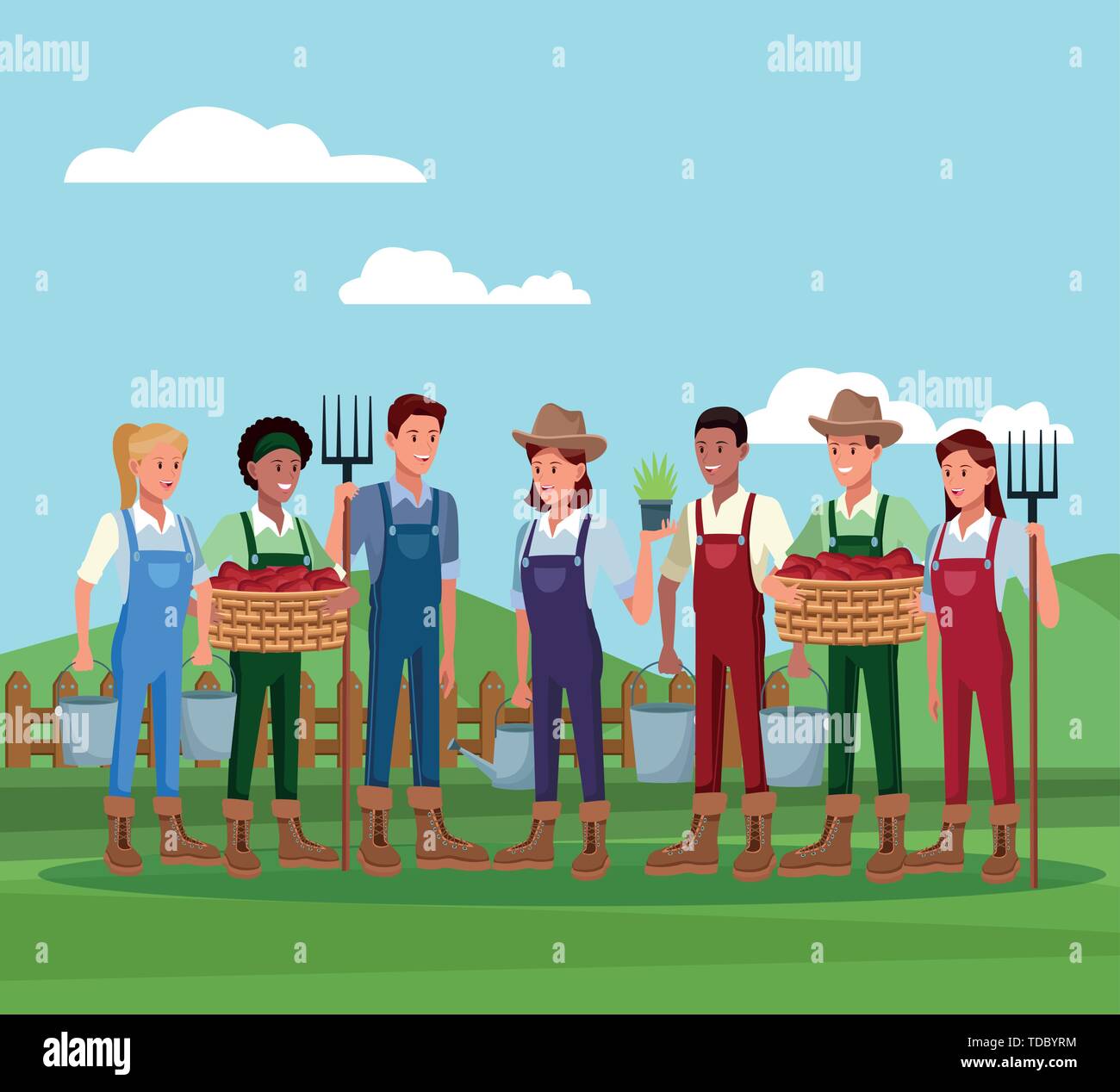 Farmers working in farm cartoons Stock Vector Image & Art - Alamy