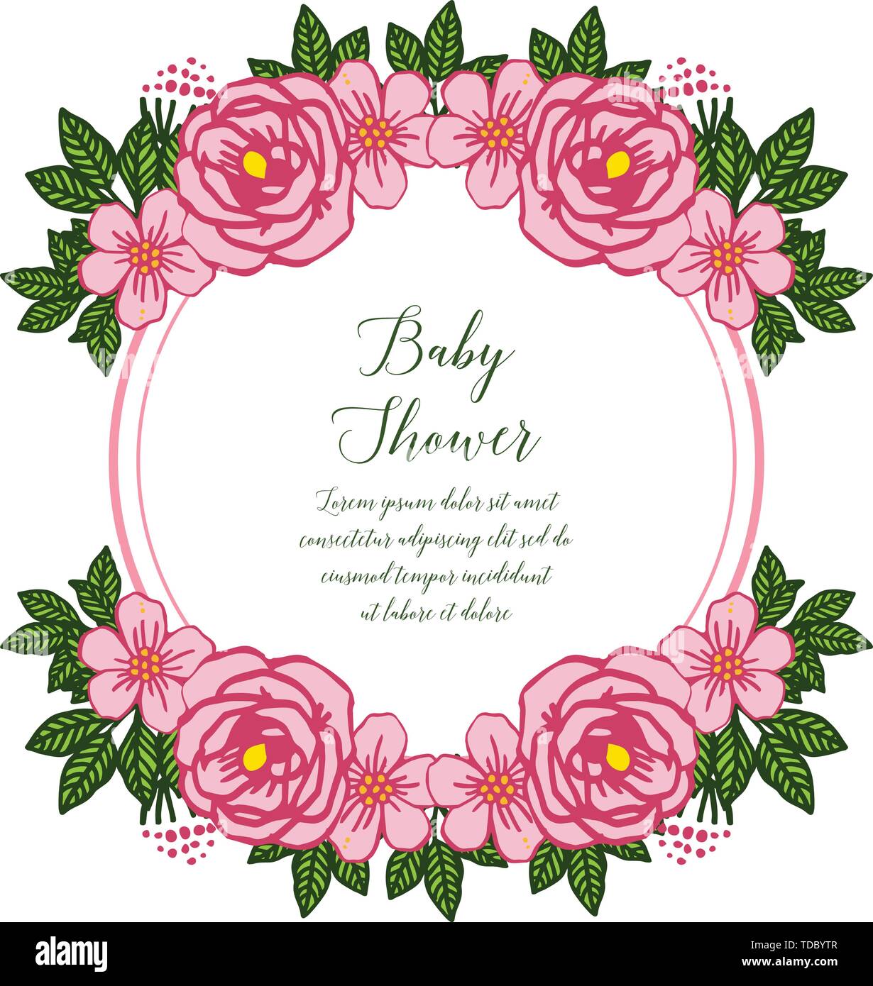 Vector illustration letter baby shower with crowd of pink rose flower ...